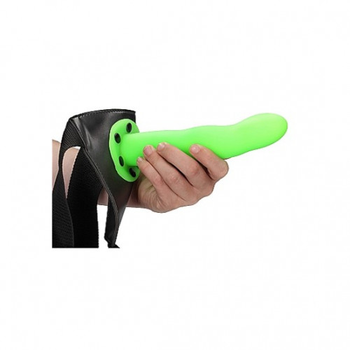 Ouch Shots 8 Curved Hollow Strap On Glow In The Dark Green Sex