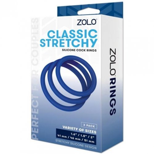 Zolo Classic Stretchy Silicone Cock Ring 3 Pack Blue Sex Toys At