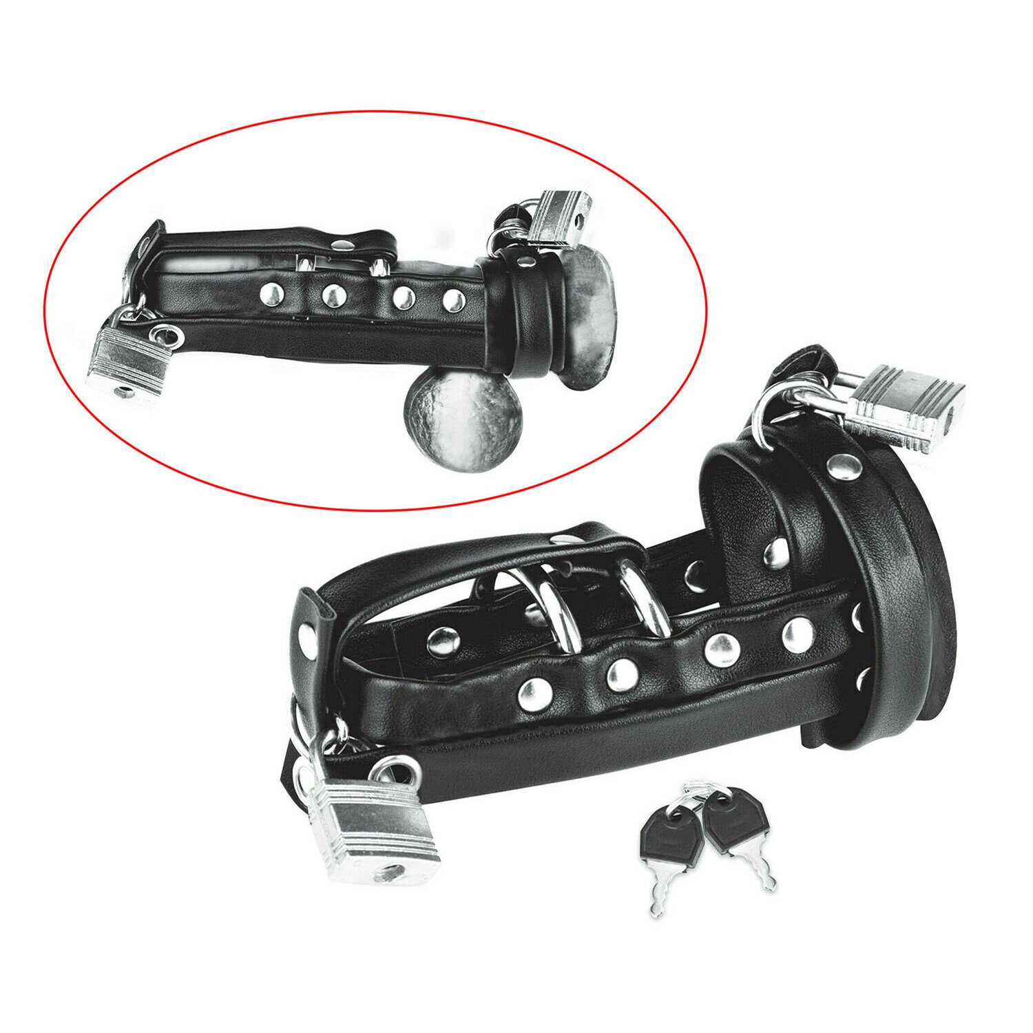 Gimp Cock Locking Chastity Sheath With Double Metal Cock Ring Sex Toy