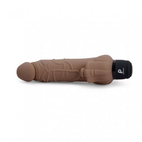 Powercocks 7 Realistic Vibrator With Clitoral Stimulator Dark Brown