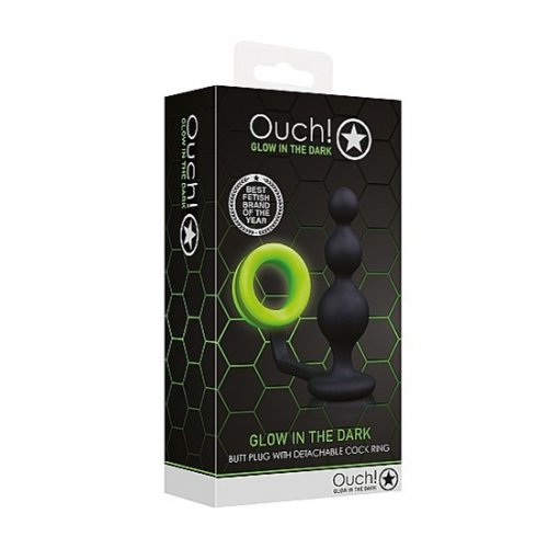 Shots Ouch Beads Butt Plug With Detachable Cock Ring Glow In The