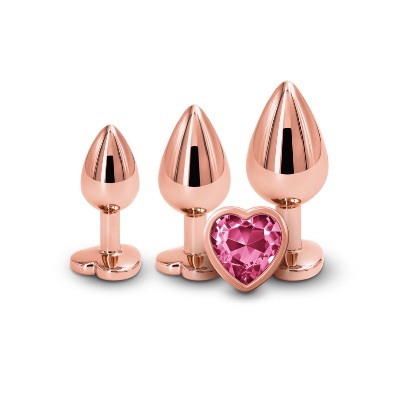 Rear Assets Rose Gold Pink Heart Gem Aluminum Butt Plug Trainer Kit Sex Toy Hotmovies