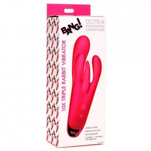 Bang 10 Function Triple Rabbit Silicone Vibrator Pink Sex Toys At
