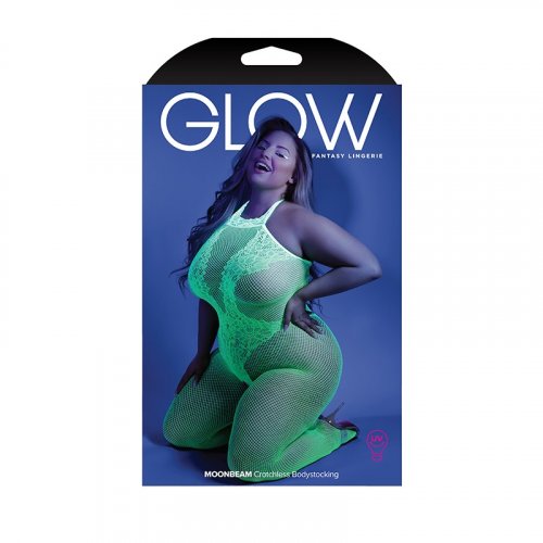 Glow Moonbeam Crotchless Neon Green Bodystocking Queen Size Sex Toy 7101