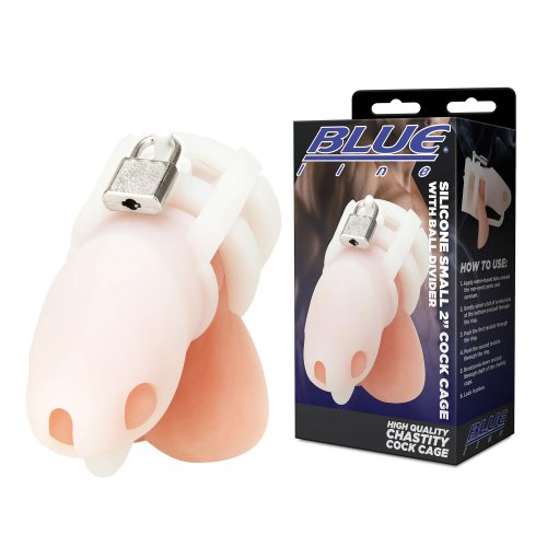 Blue Line Silicone Mini Cock Cage With Ball Divider White Sex Toy Hotmovies
