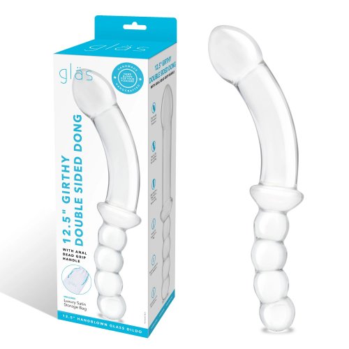 Glas 125 Girthy Double Sided Dong With Anal Bead Grip Handle Sex Toys And Adult Novelties