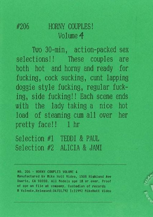 Horny Couples Volume 4 1992 Mike Hott Video Adult Dvd Empire