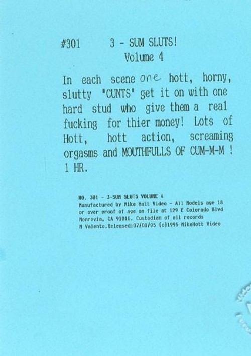 3 Sum Sluts Volume 4 1995 Mike Hott Video Adult Dvd Empire